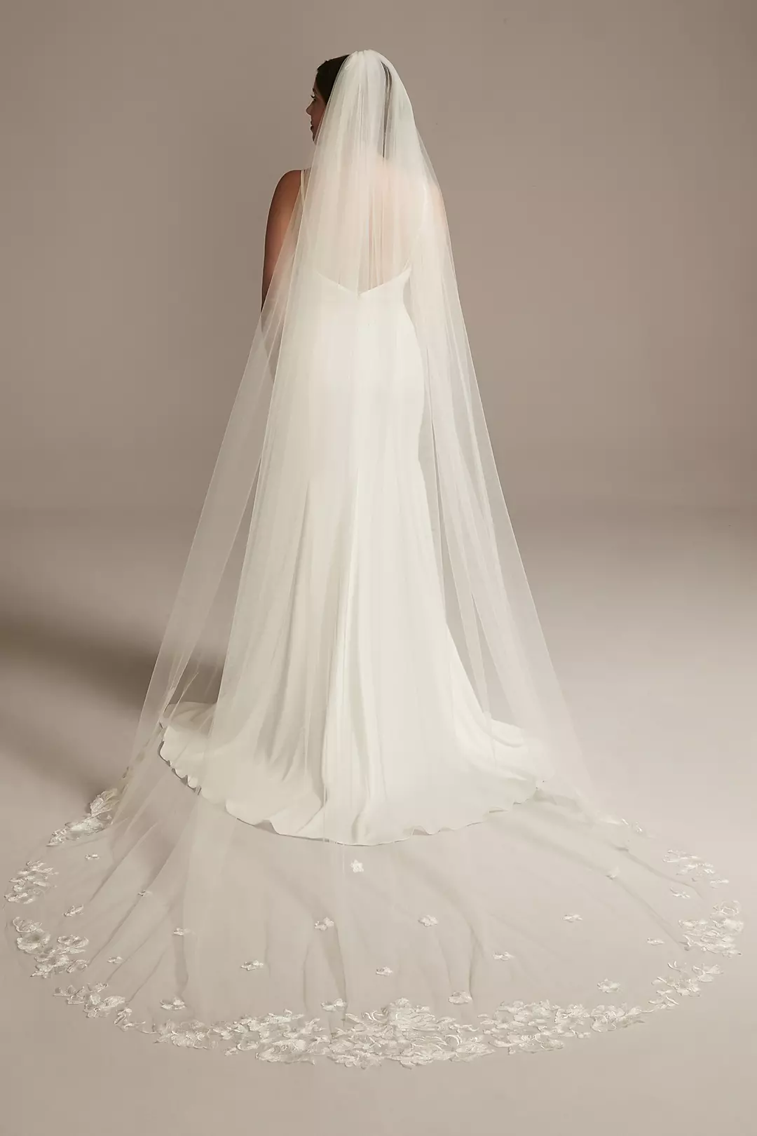 Rose-Lace Appliqued Tulle Cathedral Veil | David's Bridal Rose-Lace Appliqued Tulle Cathedral Veil | David's Bridal